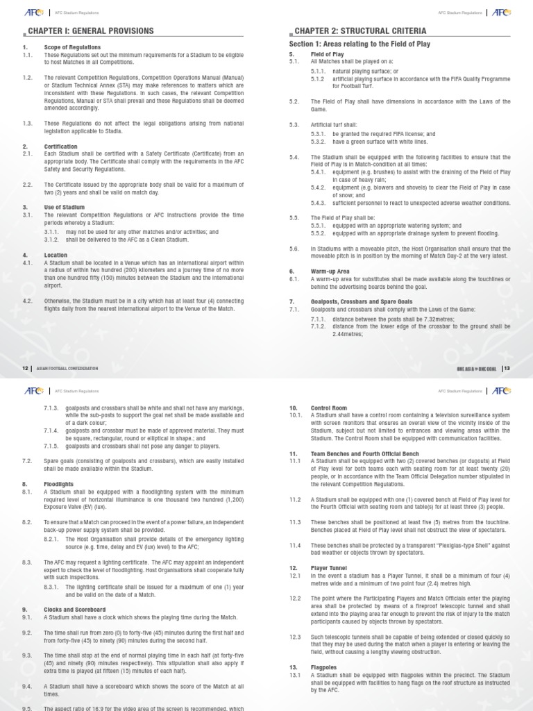 General Provisions AFC Stadium Regulations | PDF | Internet