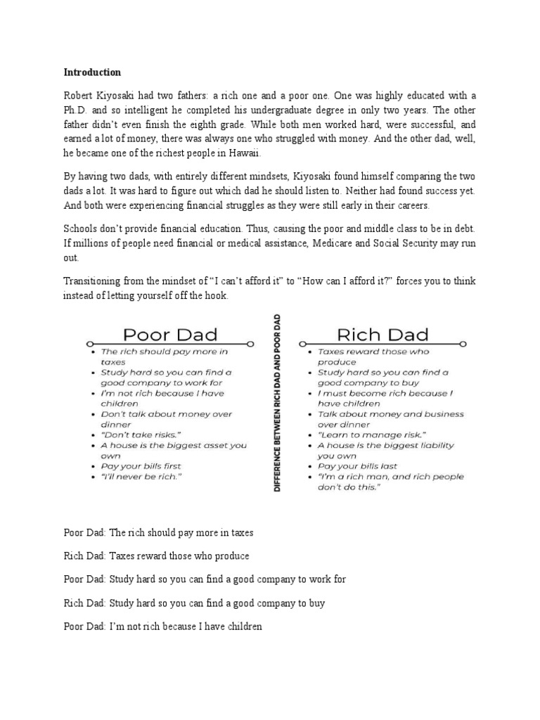 Rich Dad Poor Dad: Key Lessons Summary | PDF | Rich Dad | Taxes