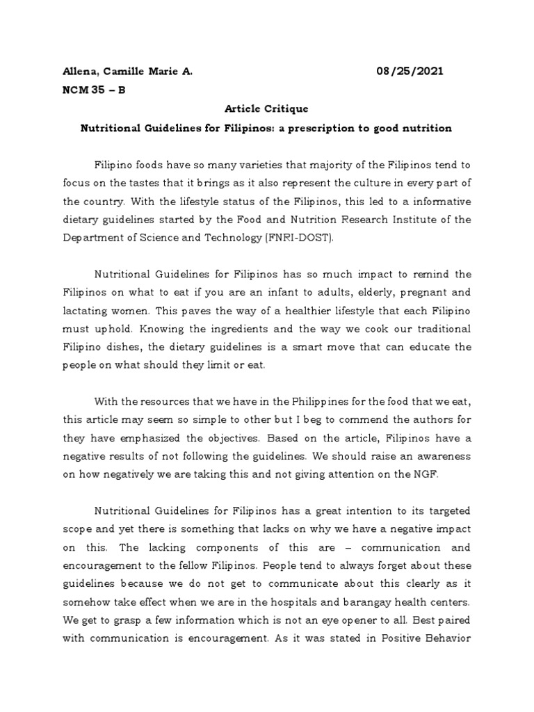 Critique Paper | PDF | Foods | Philippines