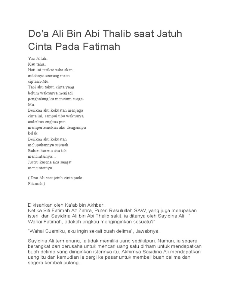 Ali Bin Abi Thalib Dan Fatimah Az Zahra | PDF