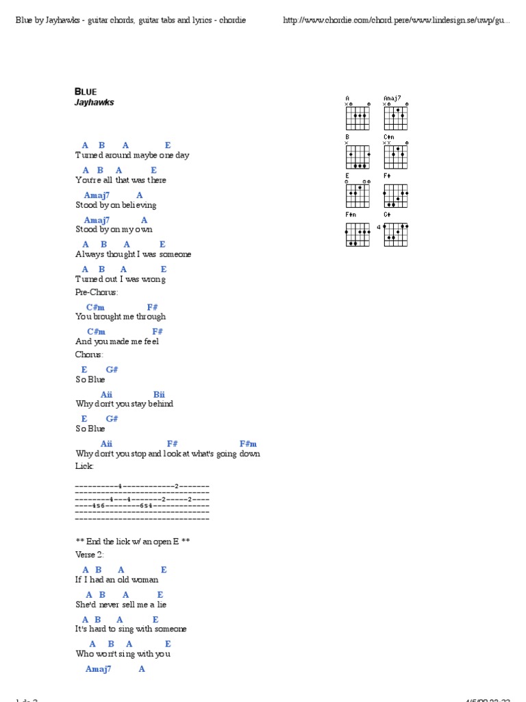Blue by Jayhawks - Guitar Chords, Guitar Tabs and Lyrics - Chordie ...