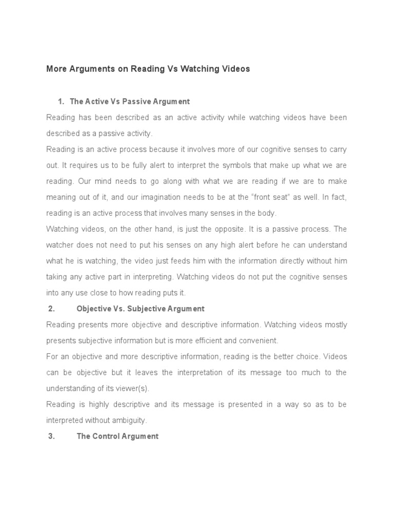 More Arguments On Reading Vs Watching Videos | PDF | Communication ...