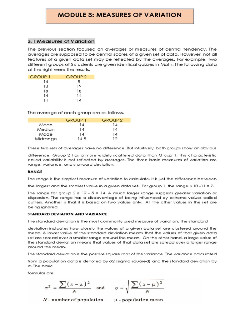 MODULE 3 (Variance) | PDF | Variance | Standard Deviation