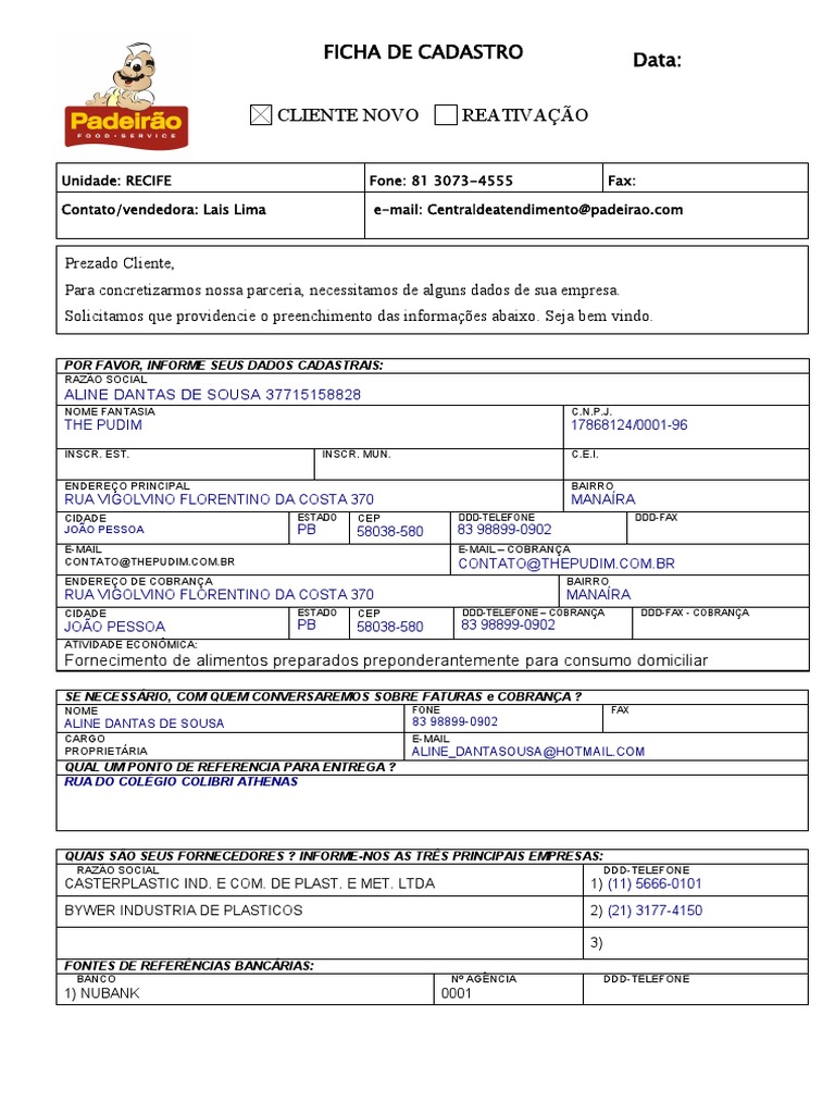Nova Ficha de Cadastro de Cliente | PDF | Business | Economias