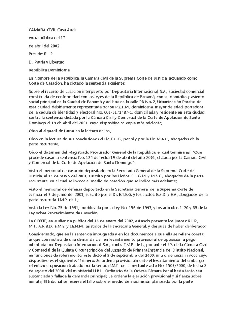 CAMARA CIVIL Casa Audi SENTENCIA DE REFERIMIENTO | PDF | Sentencia (ley ...