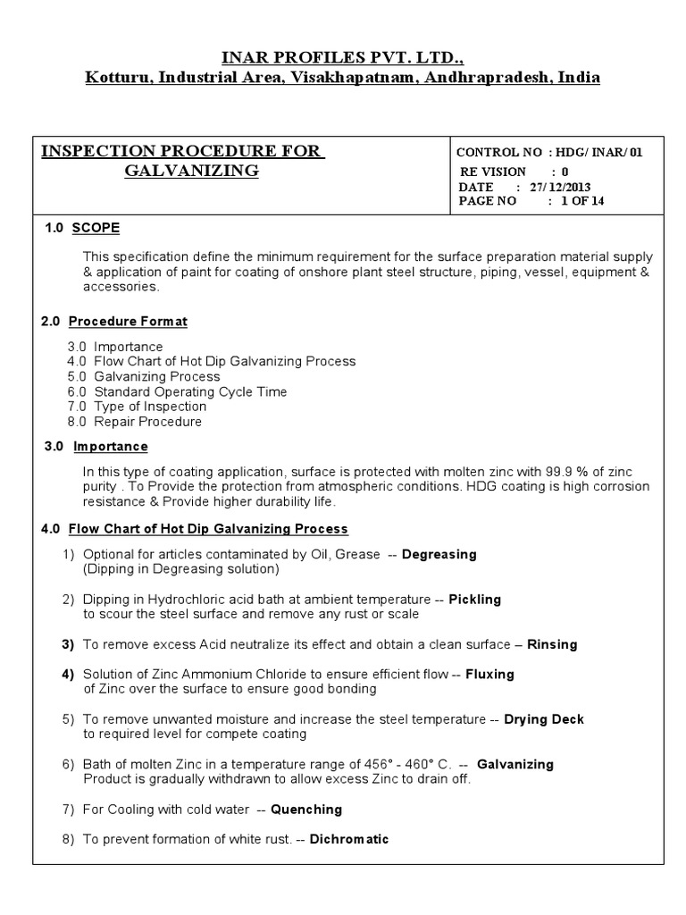 Hot-Dip Galvanizing Inspection Procedure | PDF | Galvanization ...