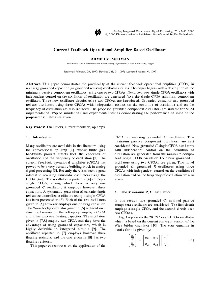 CFOA Based Oscillators | PDF | Electrical Network | Electronic Oscillator