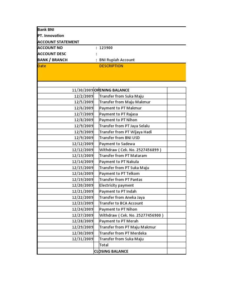 BNI Account Statement for PT Innovation | PDF | Payments ...