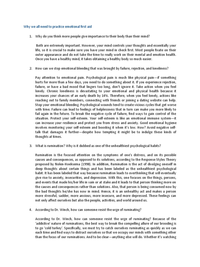 Why We All Need To Practice Emotional First Aid | PDF | Loneliness ...