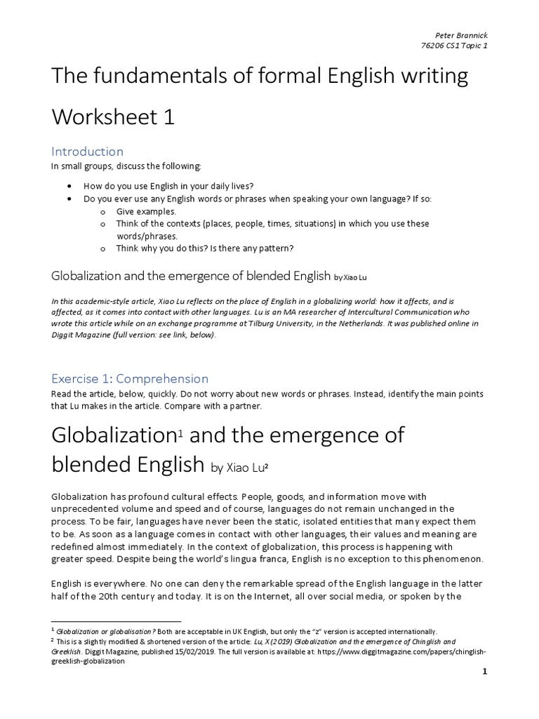 The Fundamentals of Formal English Writing Worksheet 1 | PDF | English ...