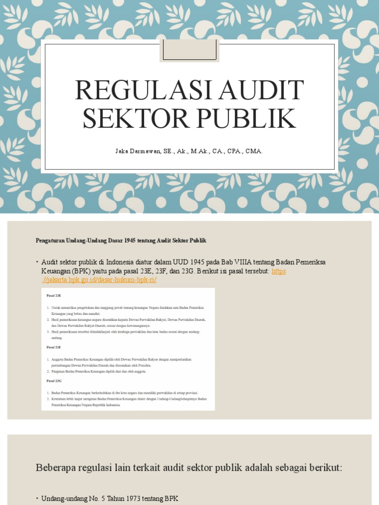 Bab 2 REGULASI AUDIT SEKTOR PUBLIK | PDF | Pengelolaan Keuangan & Uang