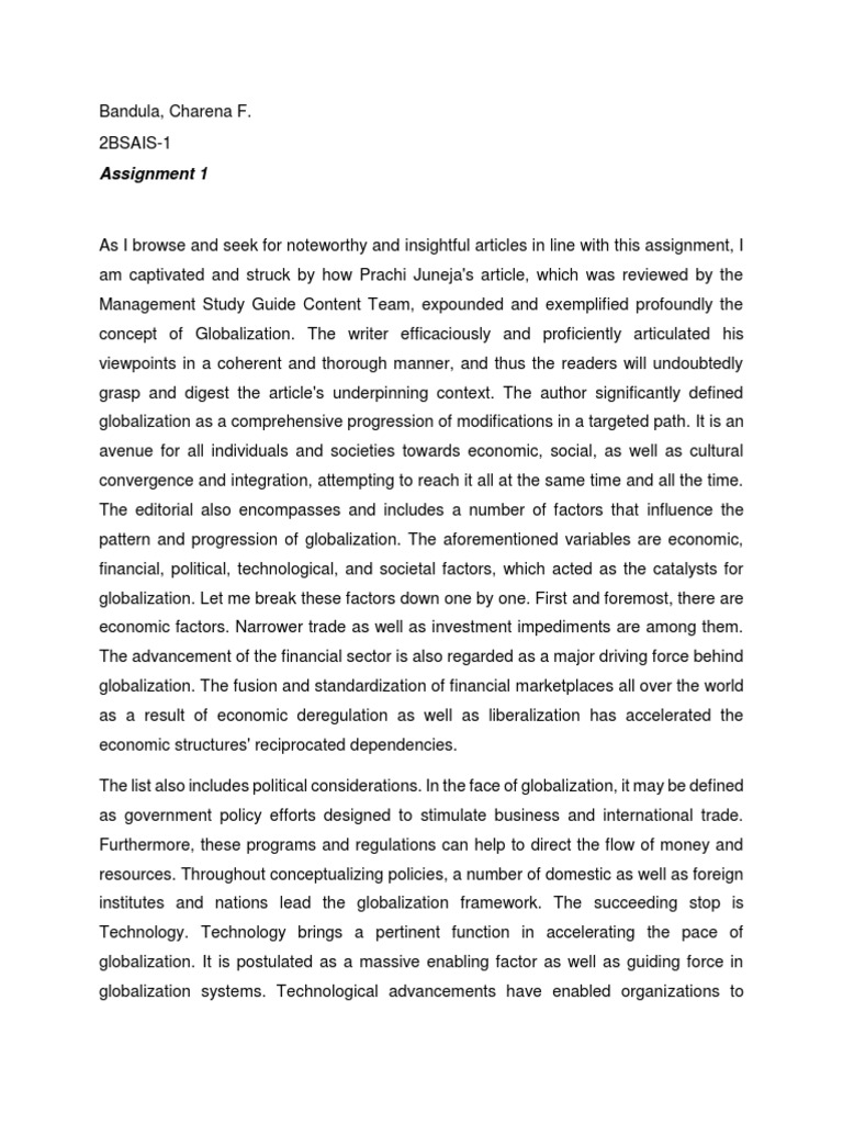 Assignment 1 | PDF | Globalization | Economies