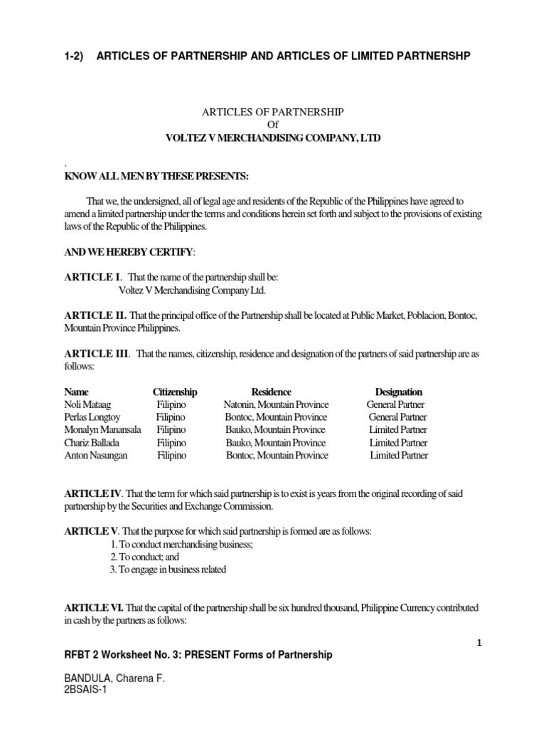 SEC Registration of Partnership Articles | PDF | Partnership | Law