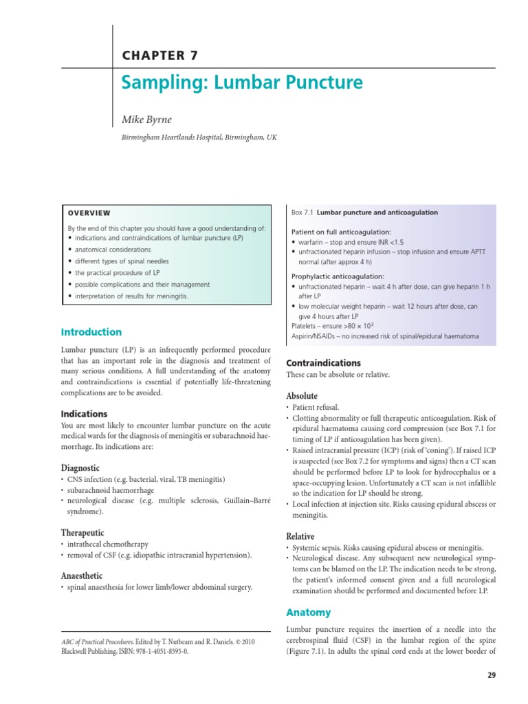 Sampling Lumbar Puncture | PDF | Cerebrospinal Fluid | Spinal Cord