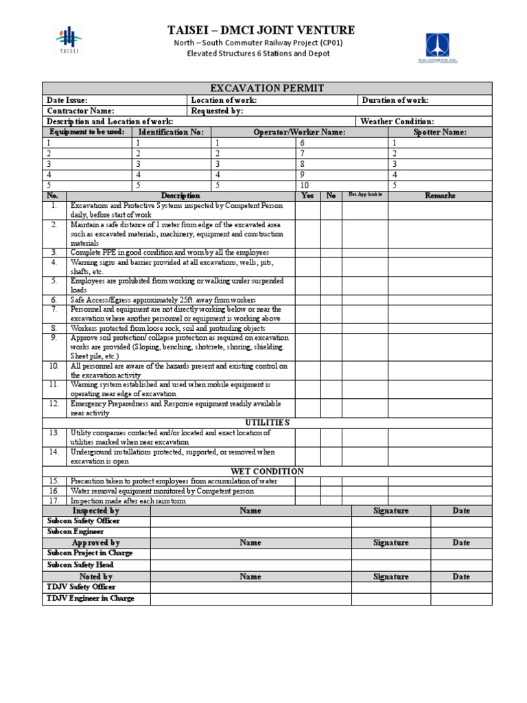 Excavation Permit and Checklist | PDF | Soil | Civil Engineering