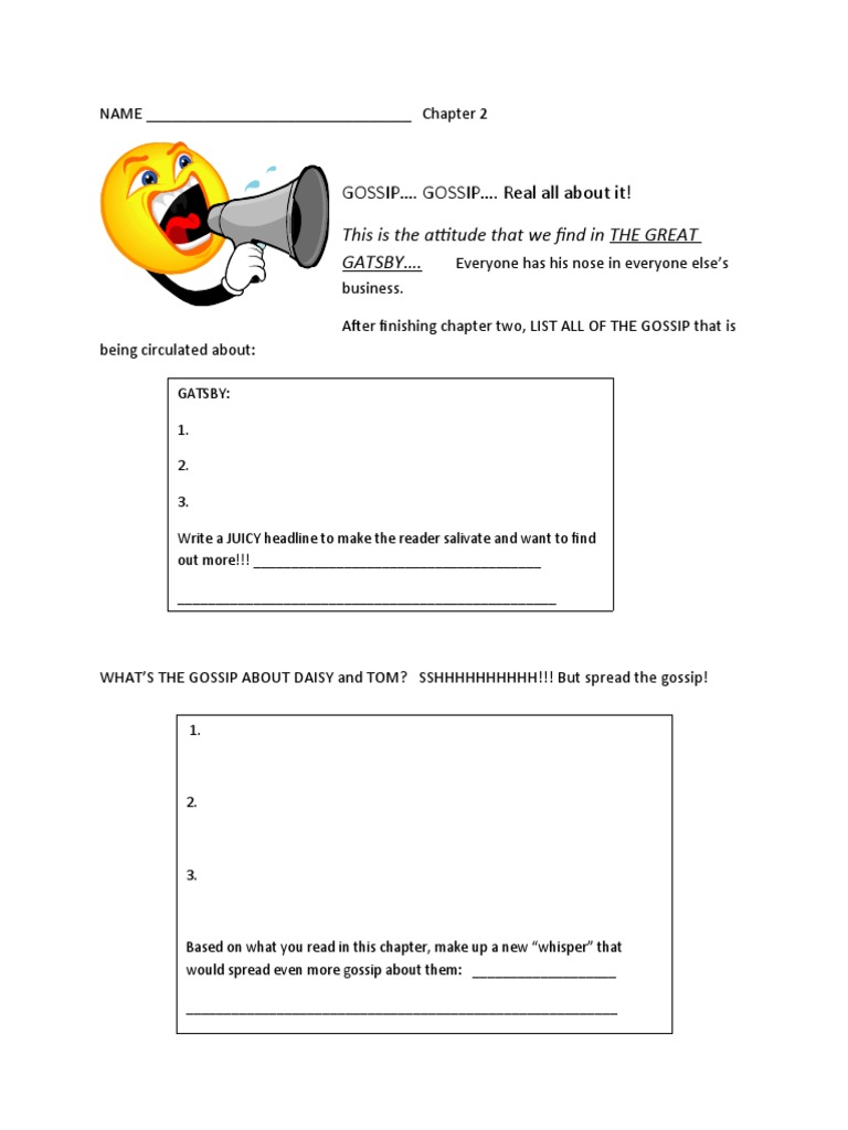 Demo Worksheet On Gossiping Chapter Two | PDF