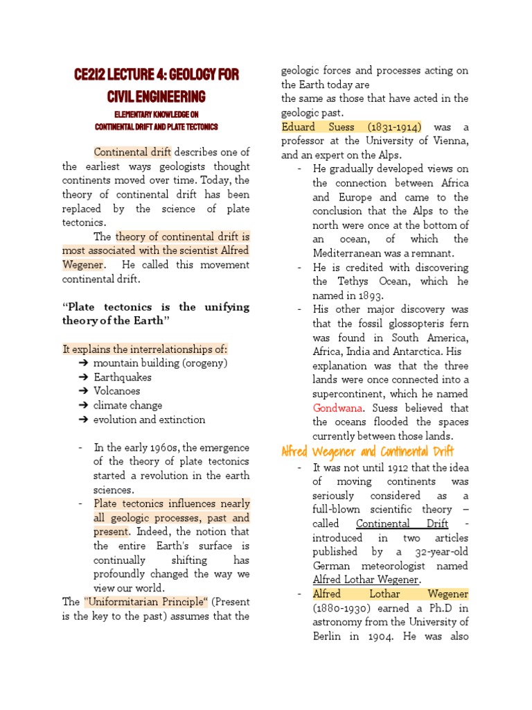 Ce212 Lecture 4 - Geology For Civil Engineering (Continental Drift and ...