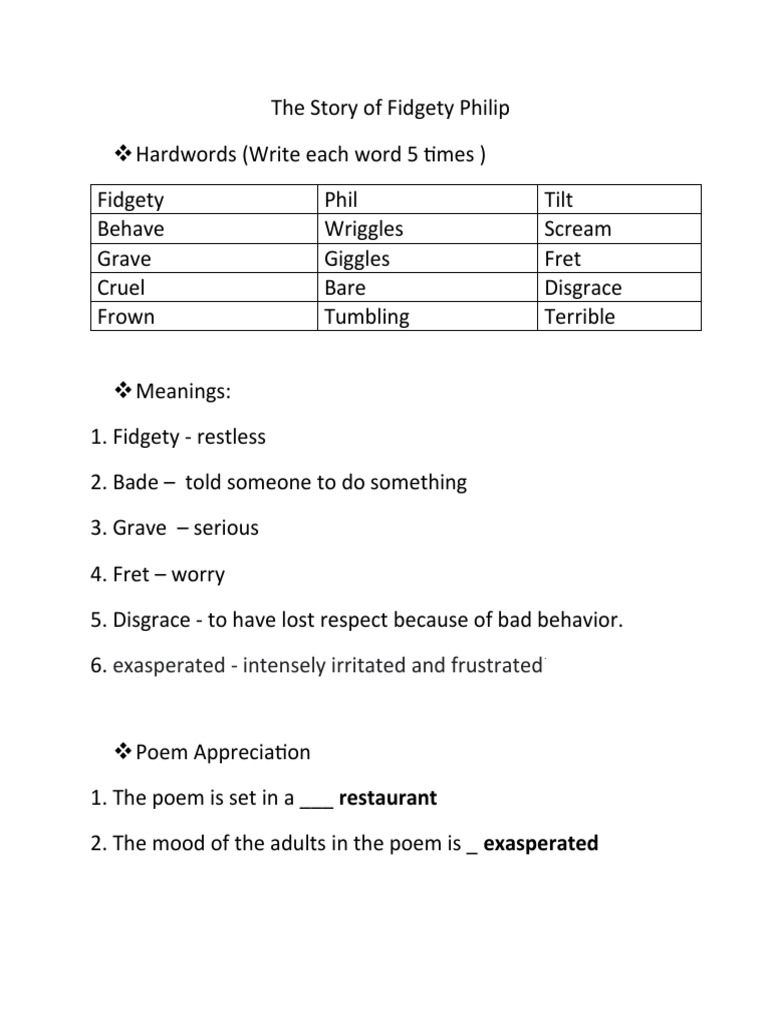 The Story of Fidgety Philip | PDF