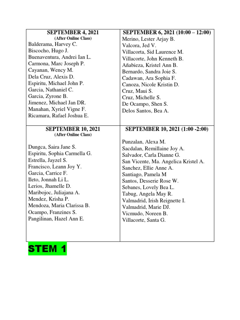 Student Meeting Schedules for STEM Subjects | PDF