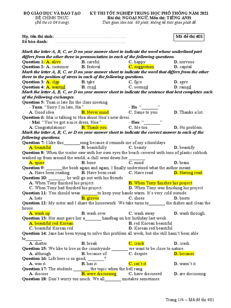 English Practice Test - Key Answer | PDF | Text Messaging | Communication