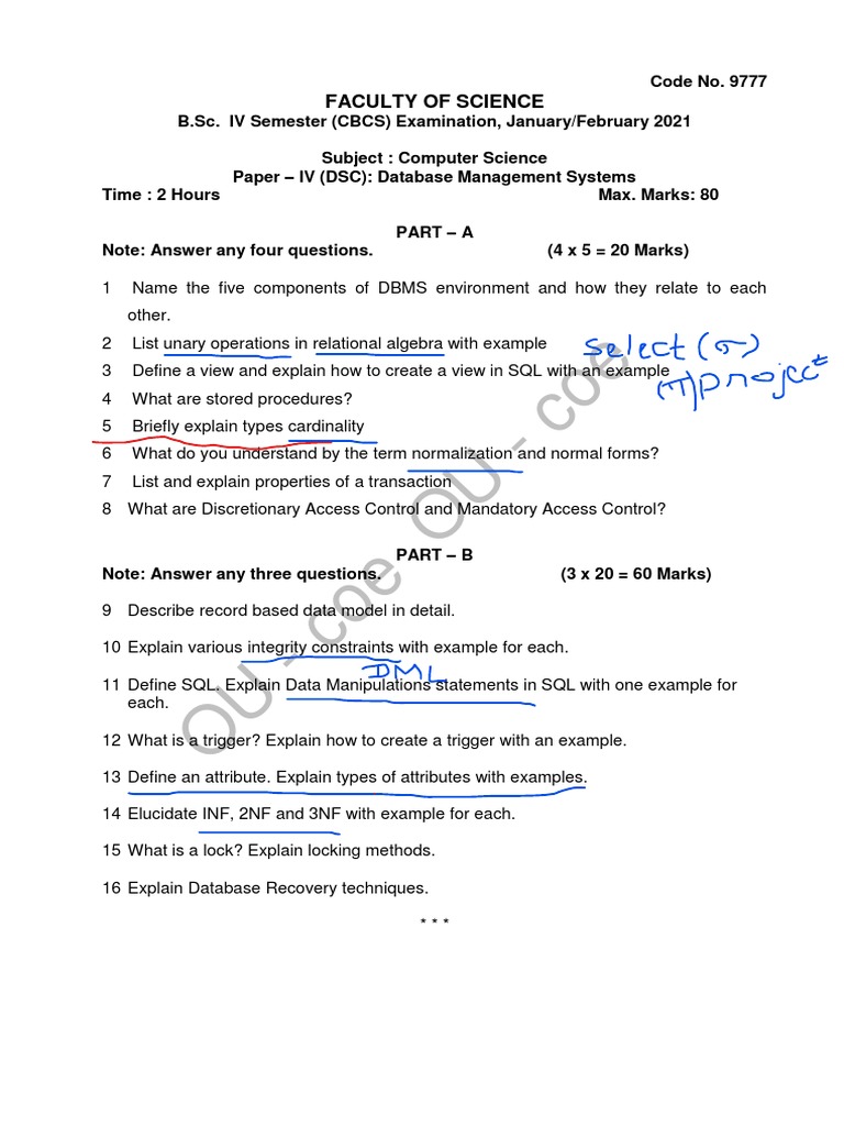 DBMS Question Paper Jan Feb 2021 | PDF