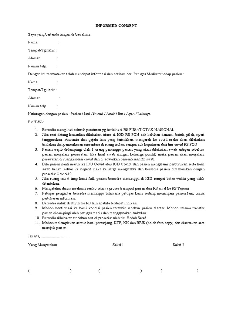 Persetujuan Medis RS PON | PDF