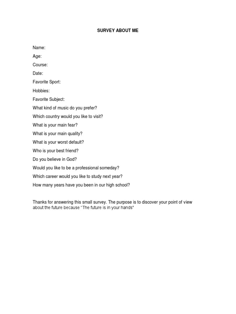 Survey About Me - 11th | PDF