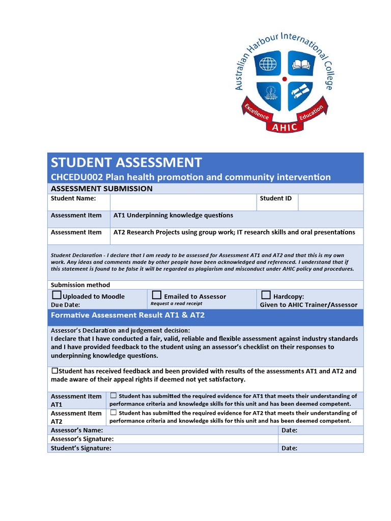 AG-Student-CHCEDU002 Plan Health Promotion and Com Intervention V2 ...