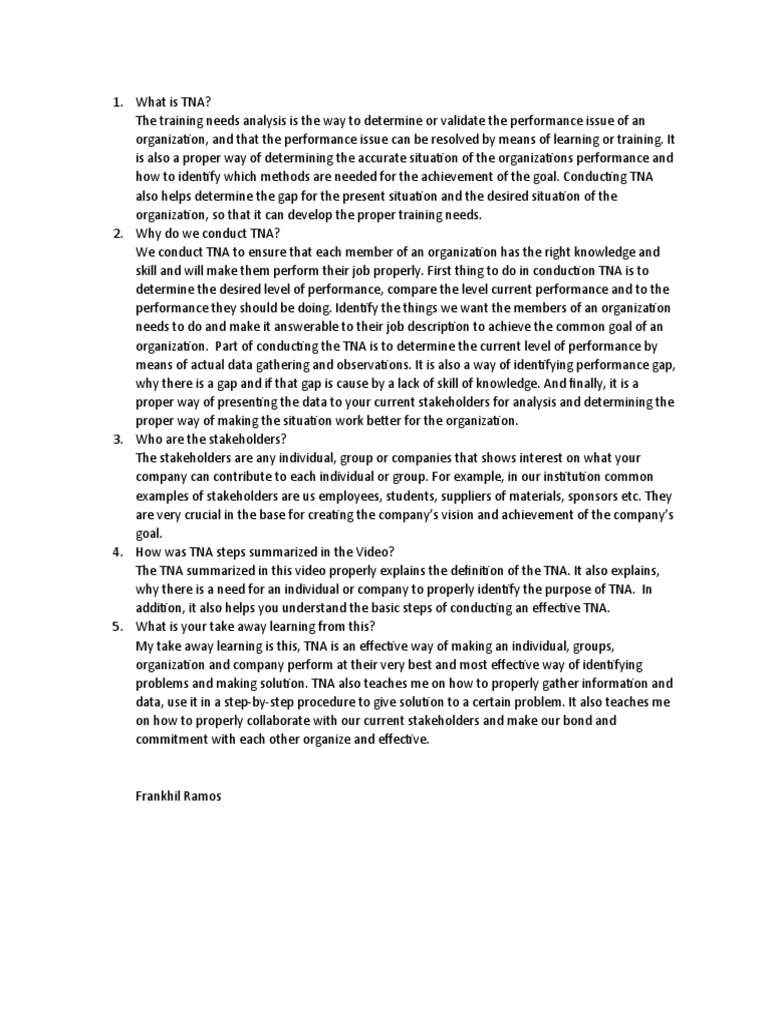 Task Sheet 1.1 Nature and Scope of TNA | PDF | Goal | Learning