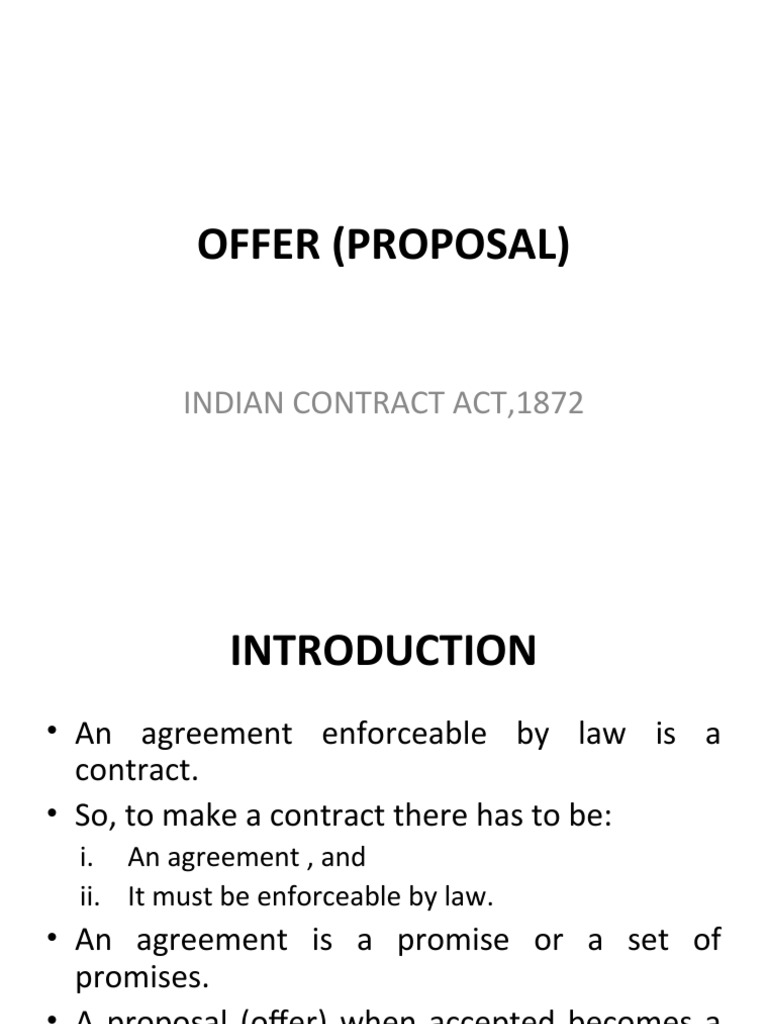 Offer (Proposal) : Indian Contract Act, 1872 | PDF | Offer And ...