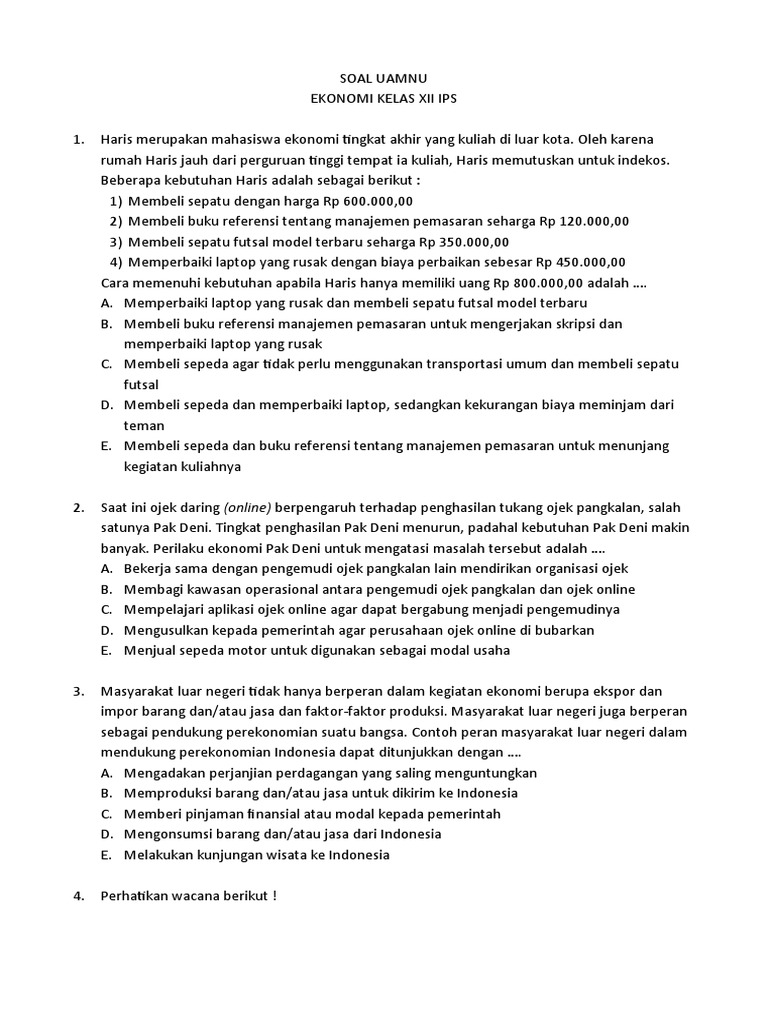 Soal Uamnu Xii Ips | PDF