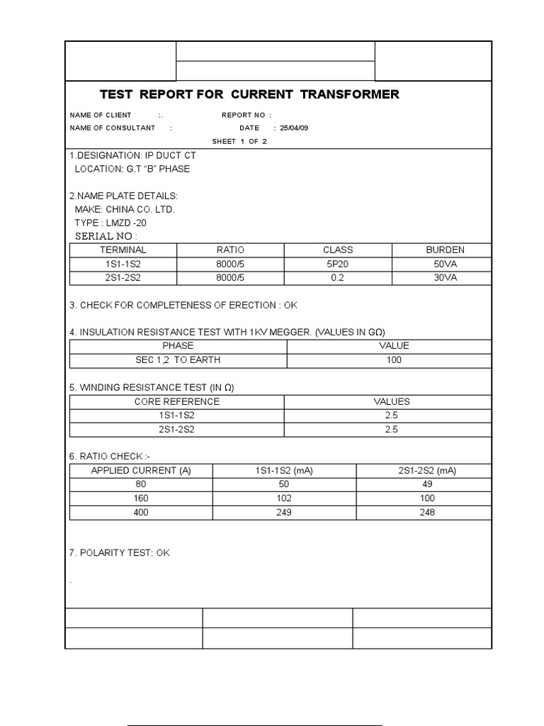CT Test Report | PDF | Electromagnetism | Power Engineering