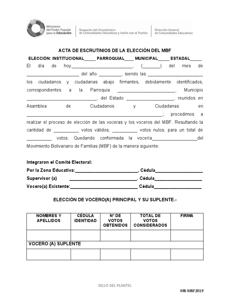 Acta de Escrutinios de La Elección Del MBF | PDF | Gobierno | Eventos políticos