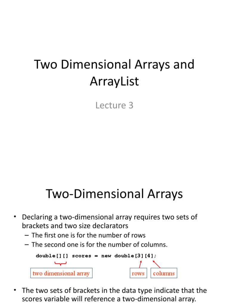 Two Dimensional Arrays And Arraylist Pdf Array Data Structure Information Technology