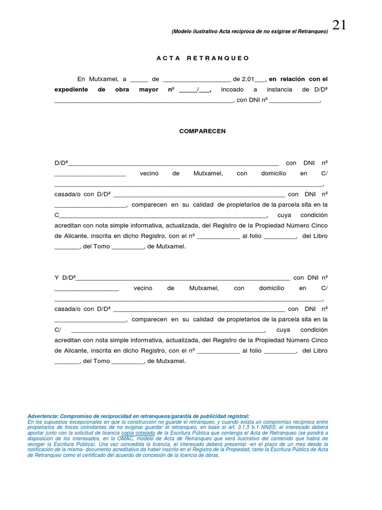 21 Op Modelo Acta Retranqueo | PDF | Derecho Civil (Common Law)
