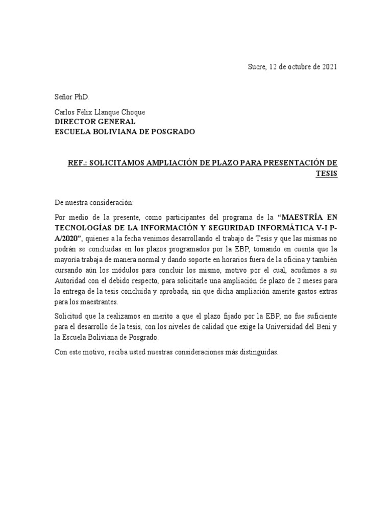 EBP - Plazo Tesis Grupal Corregido | PDF