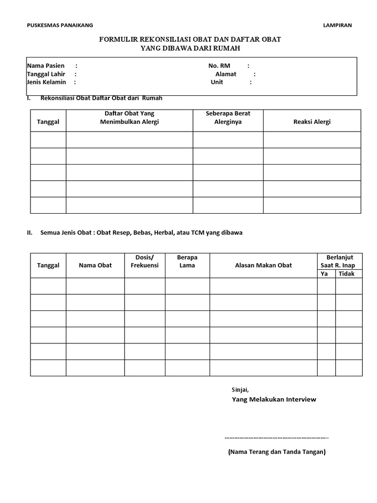 Form Rekonsiliasi Obat | PDF