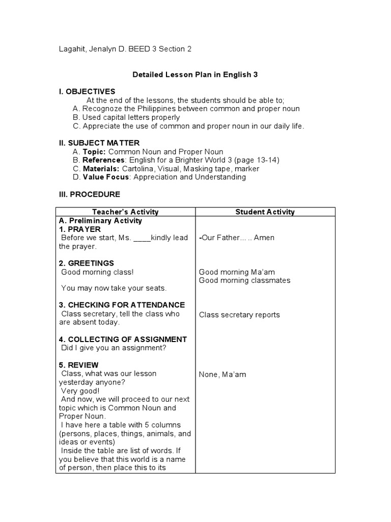 English (3) - Detailed Lesson Plan | PDF | Noun | Lesson Plan