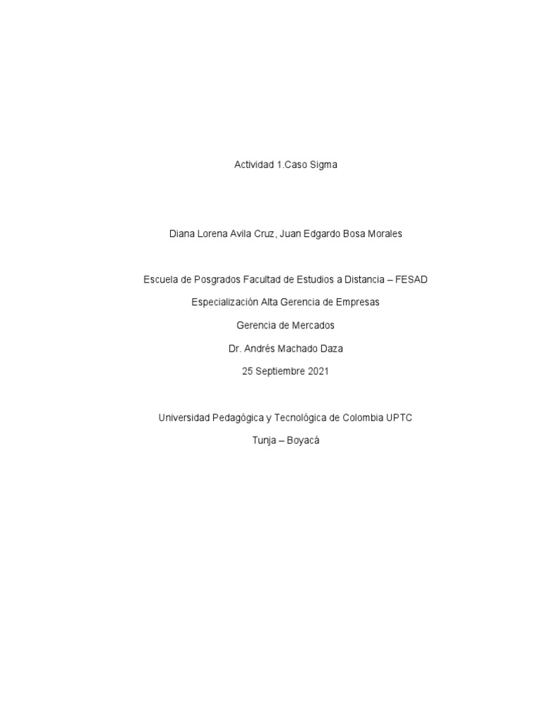 Actividad 1 - Caso Sigma | PDF | Marketing | Planificación