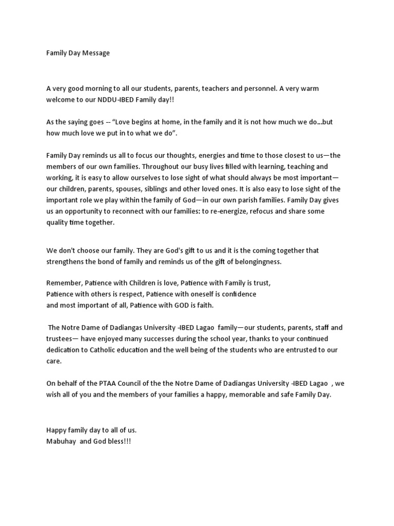 Family Day Message | PDF