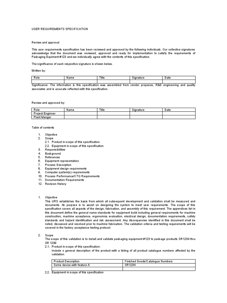 User Requirements Specification | PDF | Verification And Validation ...