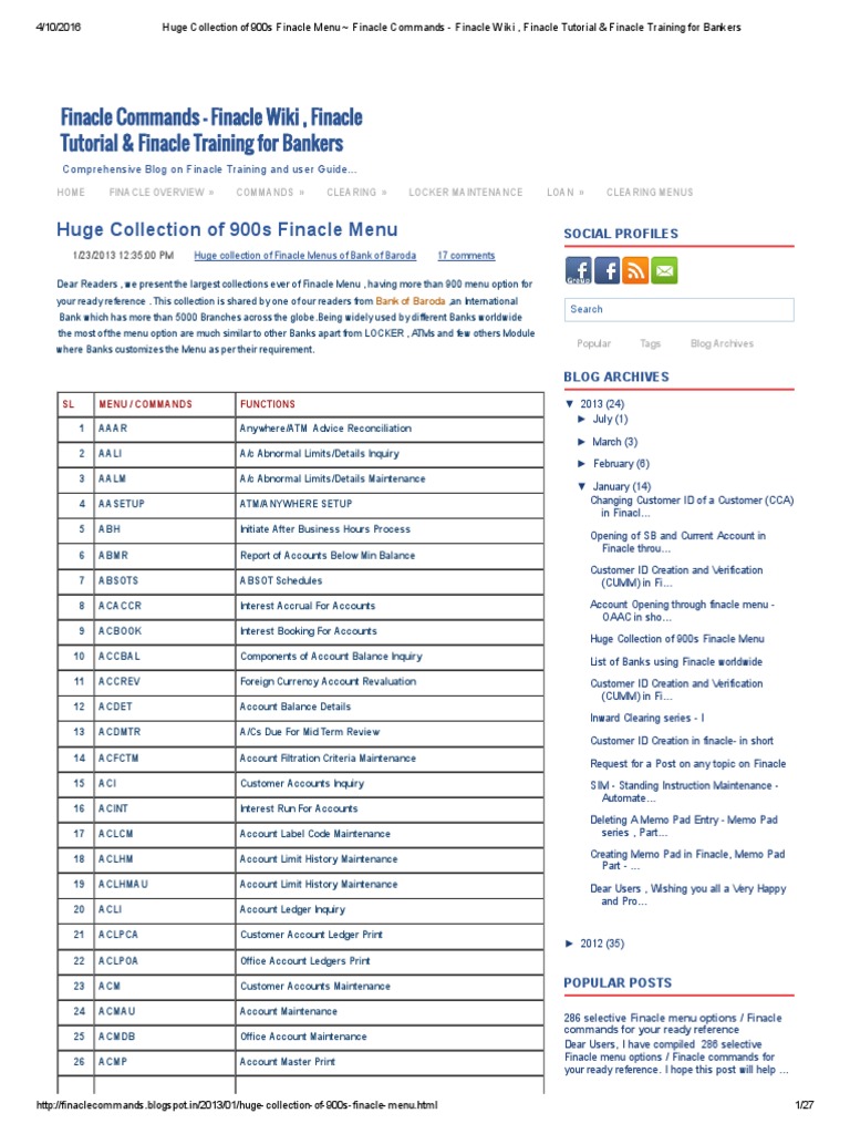 Finacle Menu | PDF | Transaction Account | Banks