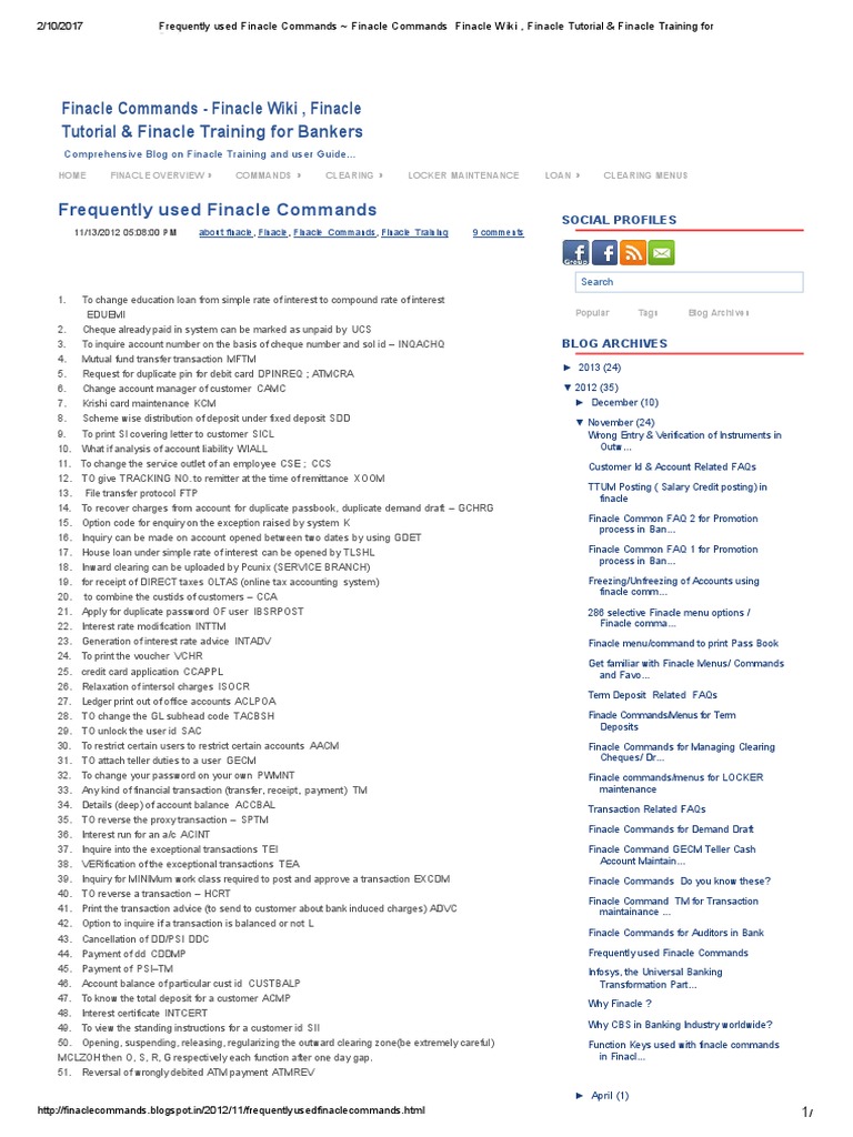Frequently Used Finacle Commands Finacle Commands Finacle Wiki Finacle ...