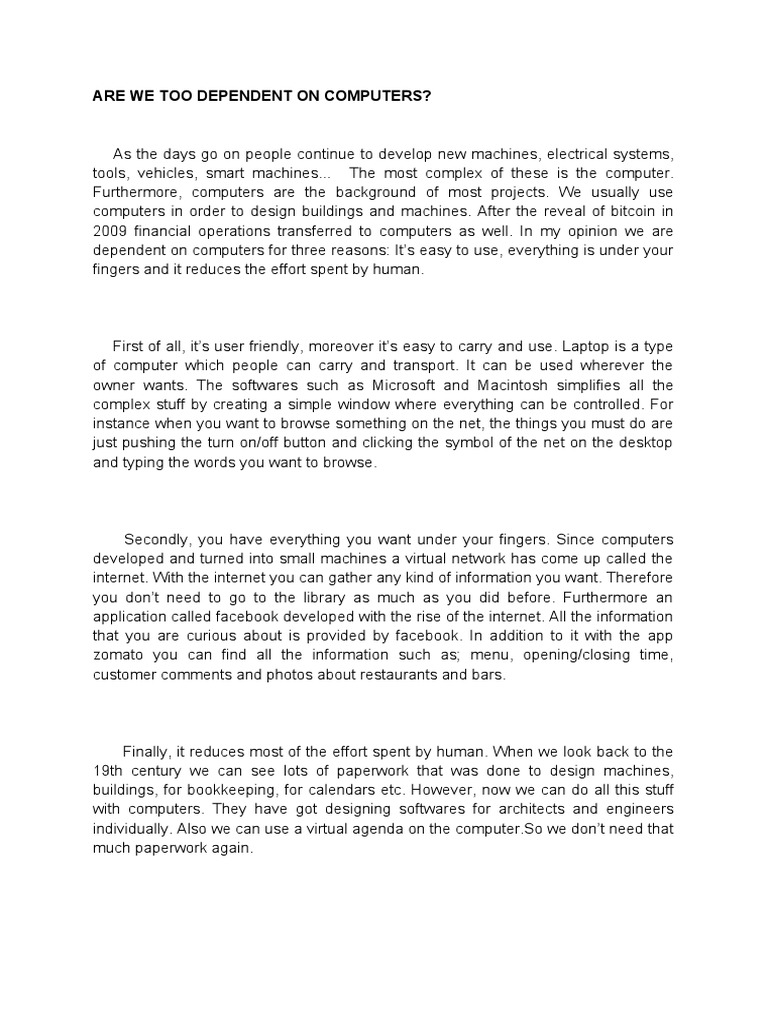 Are We Too Dependent On Computers | PDF