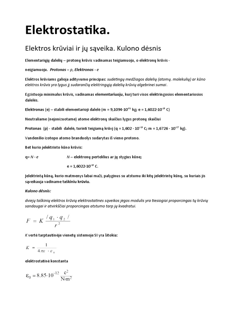 Elektrostatika Konspektas (Mokslobaze - LT) | PDF