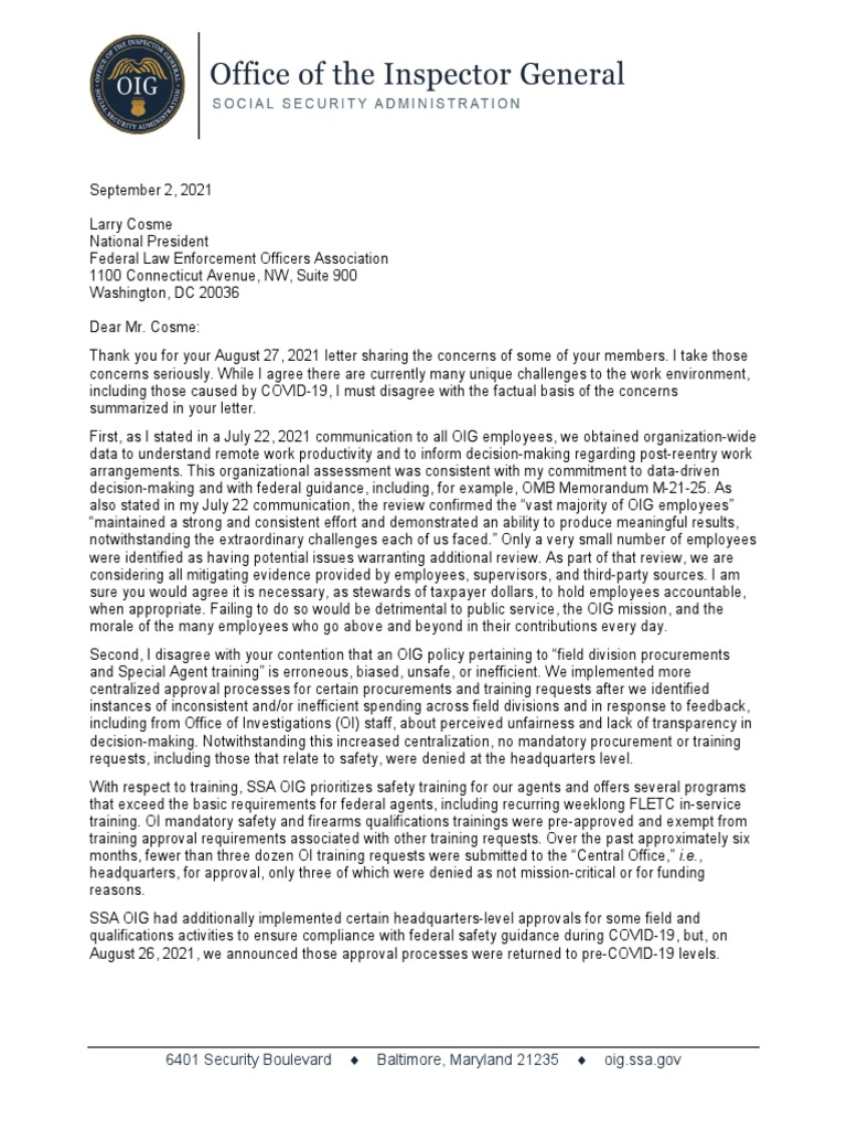 OIG Response to FLEOA Concerns | PDF | Policy | Government