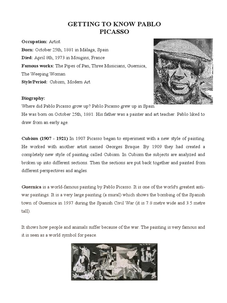 Getting To Know Pablo Picasso | PDF