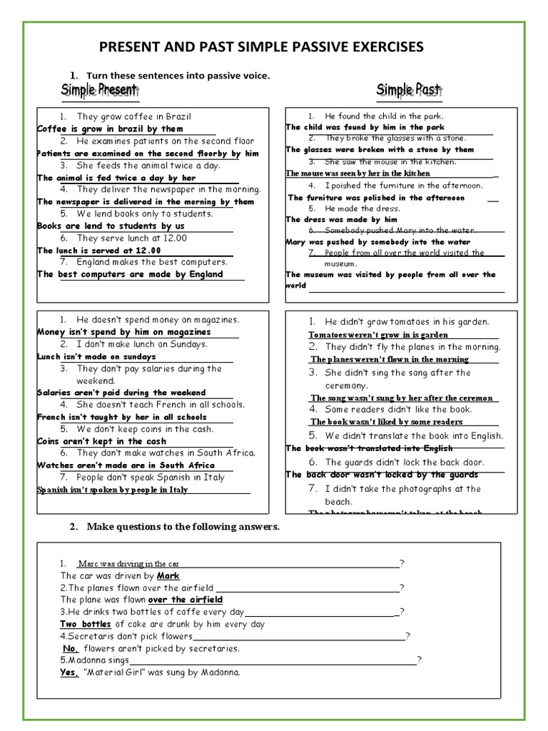 Present and Past Simple Passive Exercises | PDF