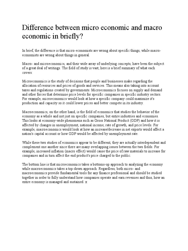Micro vs Macro Economics Explained | PDF