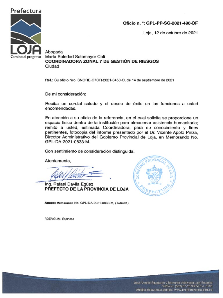 Oficio N. ° GPL-PP-SG-2021-498-OF | PDF